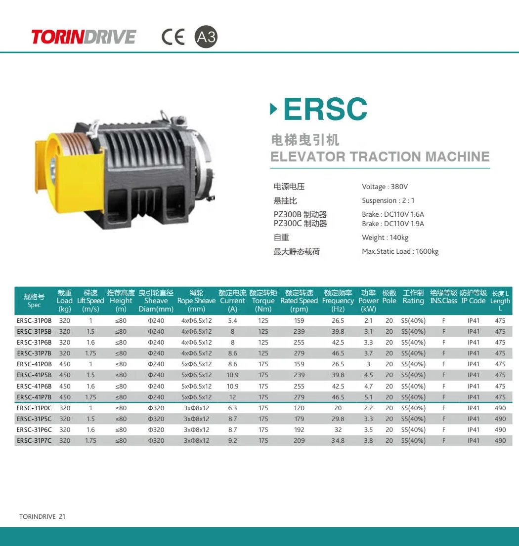 Elevator Motor 6 Persons 450kg/ Ersc/320kg 4 Person Lift