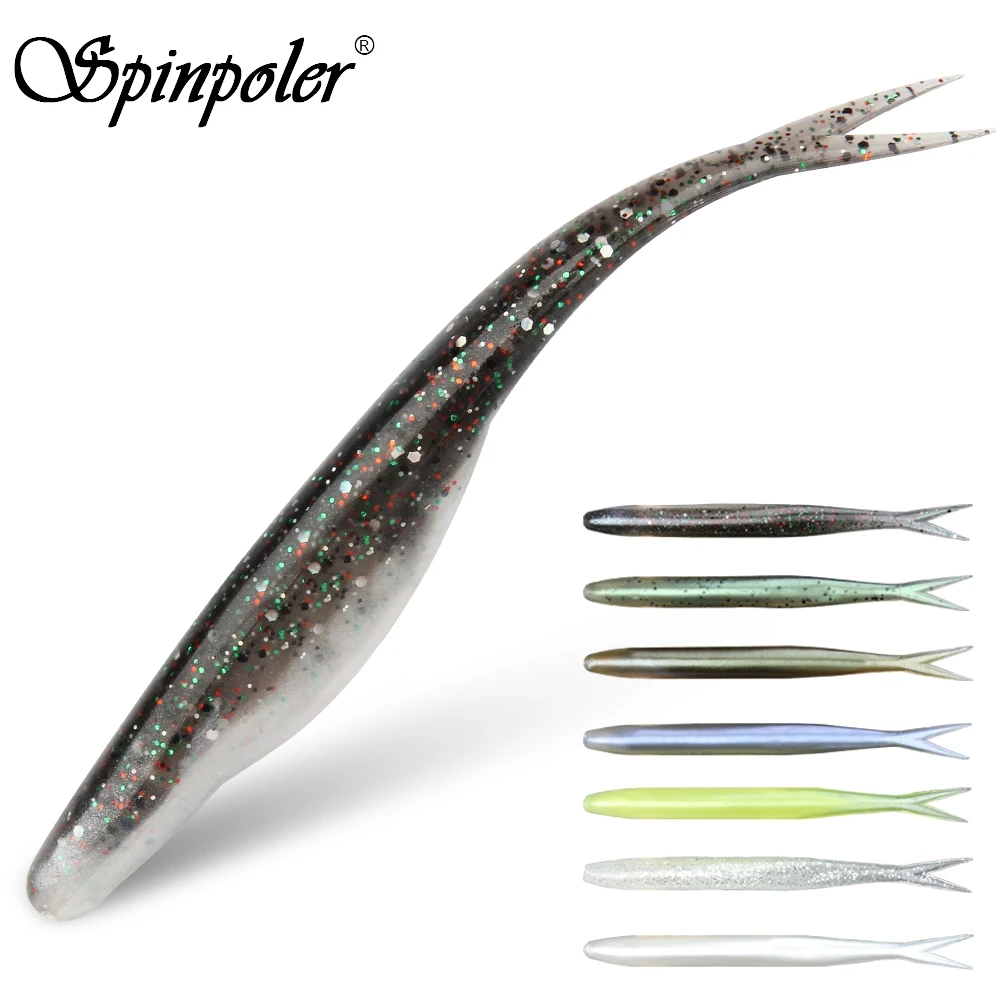 Spinpoler 5" Split Tail Jerk Minnow Soft Fishing Lure Jerkbait Drop ...