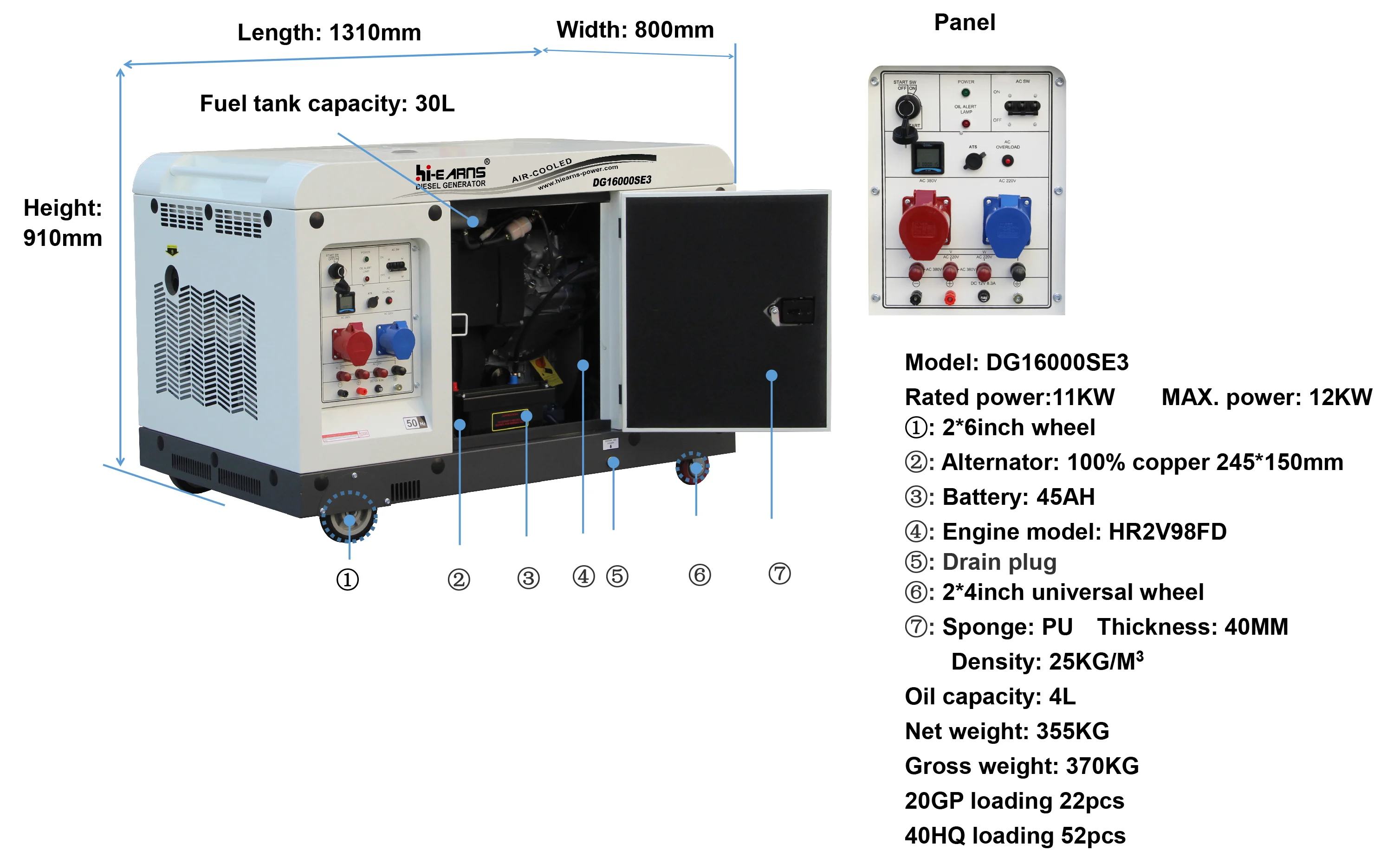 Air-cooled V-twin Cylinder Diesel Engine 2v98 12kva Silent Diesel ...