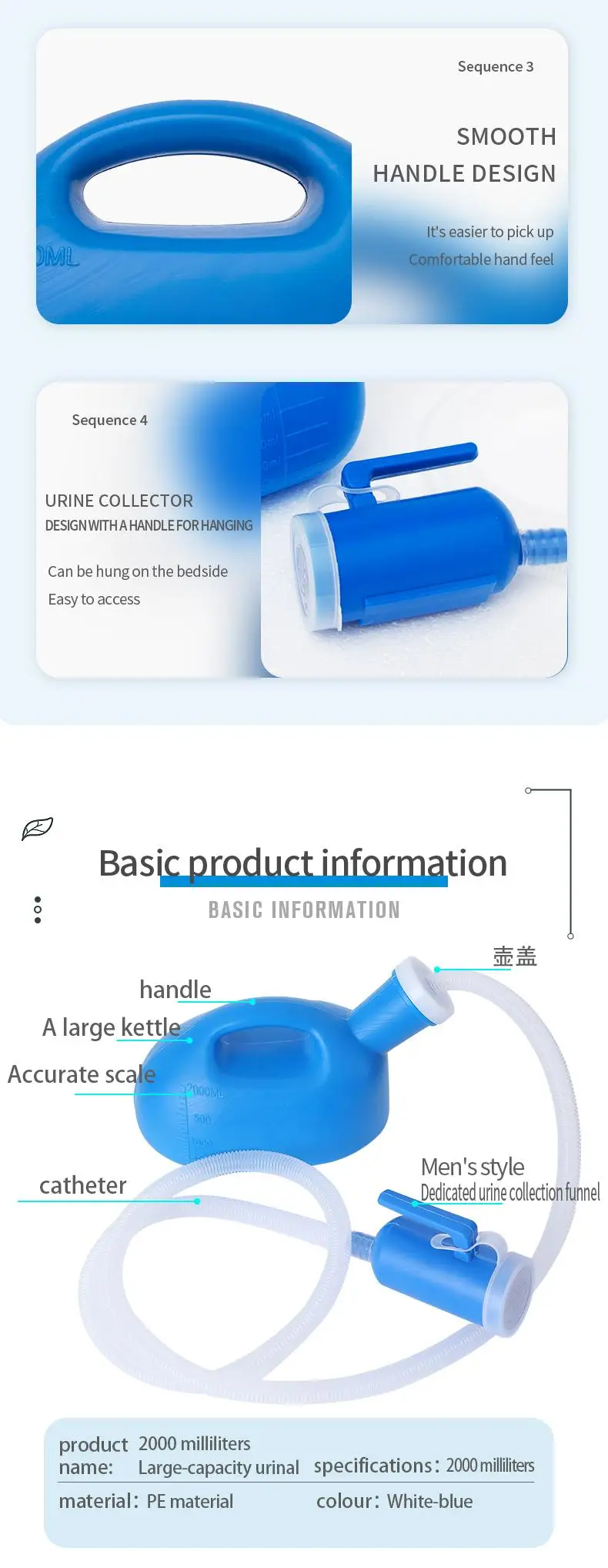 Portable Disposable 2000ml Night Urinal Bottle Thickened Lid Large ...