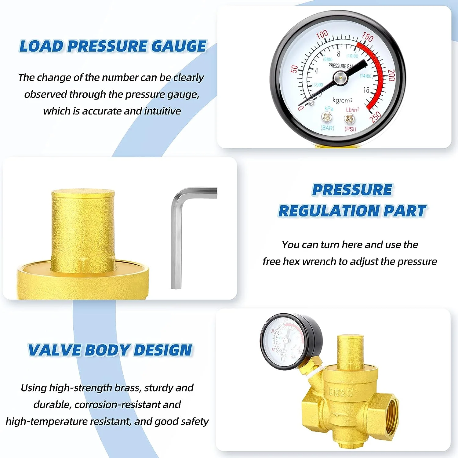 TMOK DN25 1'' Adjustable Brass Water PRV Pressure Regulator