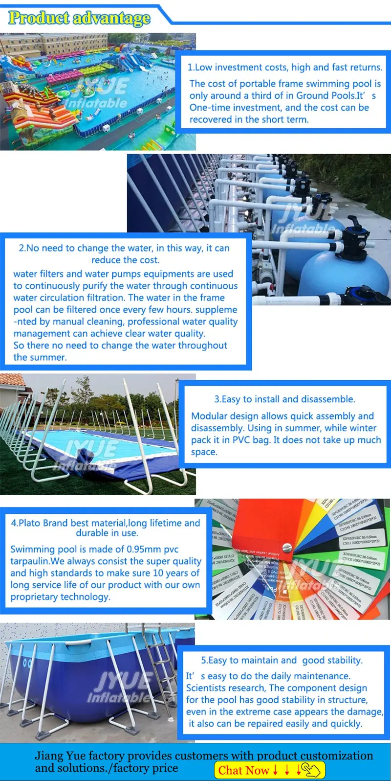 Metal Frame Square Blue Inflatable Swimming Pool Plastic Frame Pool ...
