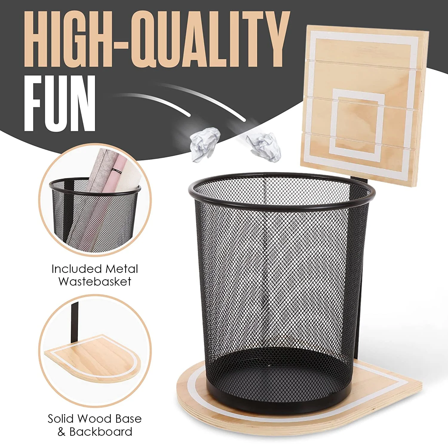Indoor Office Black Metal Mesh Basketball Hoop Trash Can Waste Paper ...