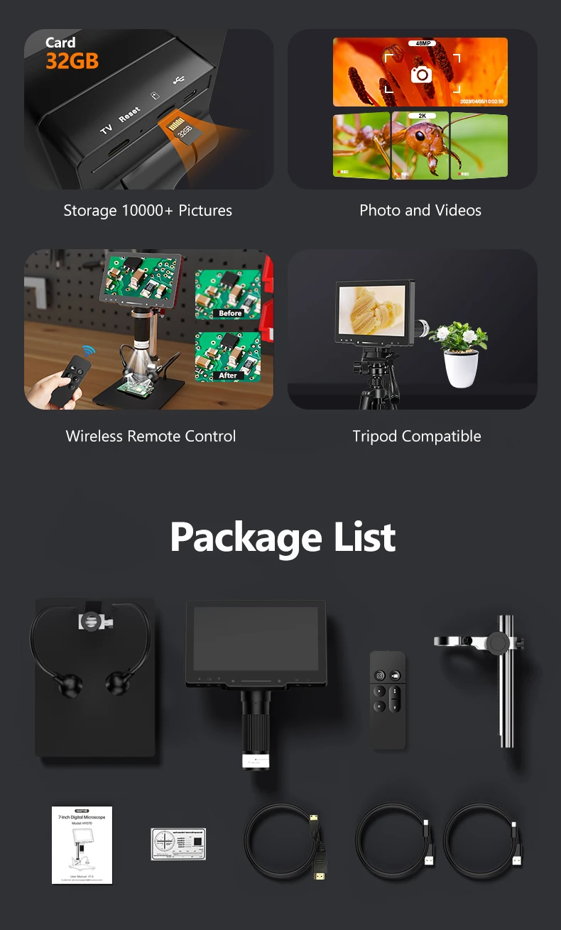 Microlong 4K Digital Microscope - 48MP Camera & 7" Screen