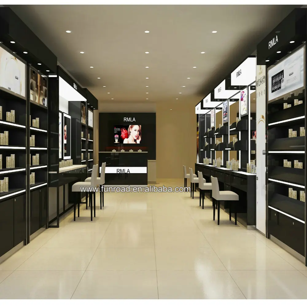 High-End Customizable Cosmetic Display Racks LED-Lit MDF Makeup ...