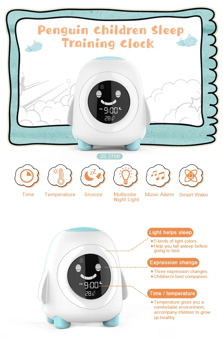 2022 Penguin Smart Digital Children Wake Up Lcd Light Alarm Clock Kids ...