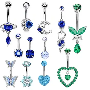 Wholesales Dangle Blue Belly Rings 14g Planet Navel Piercing Barbell ...