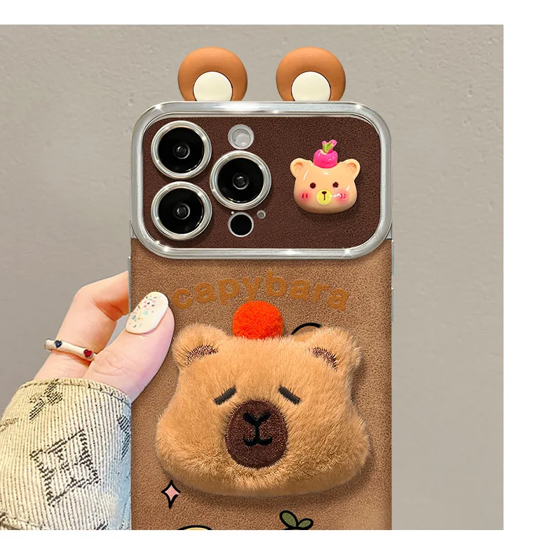 BT Cartoon Capybara Push 3D Doll Phone Case 16 15 Pro Max14 Plus 13 12 ...