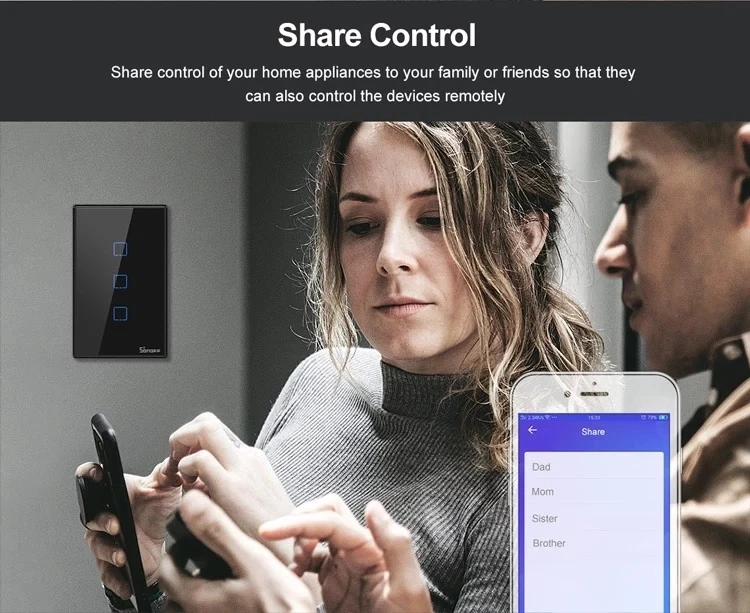 Sonoff T3 Us 3c 433 Rf Wifi Light Timer Switch Wireless 3 Gang App/rf ...