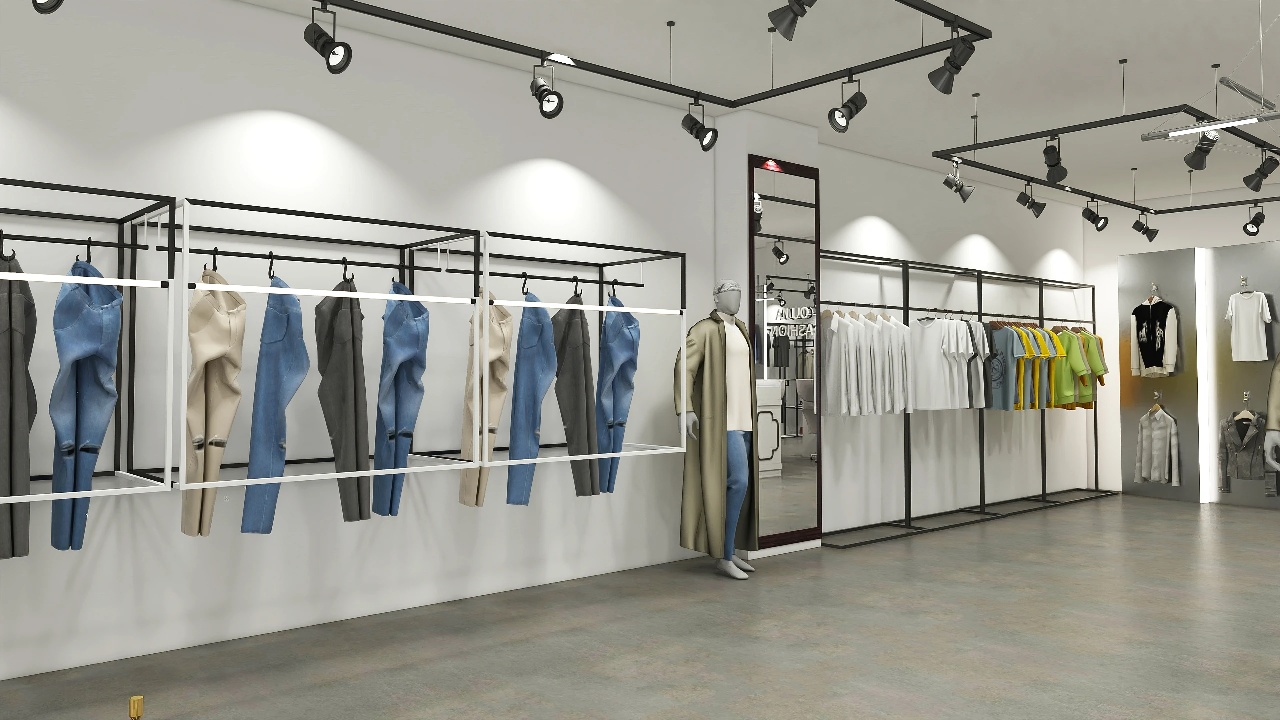 Menswear Clothes Store Black Metal Display Rack & Stand