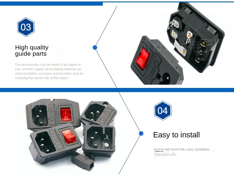 IEC14 Female Connector with Switch - 10A, 110-240V AC