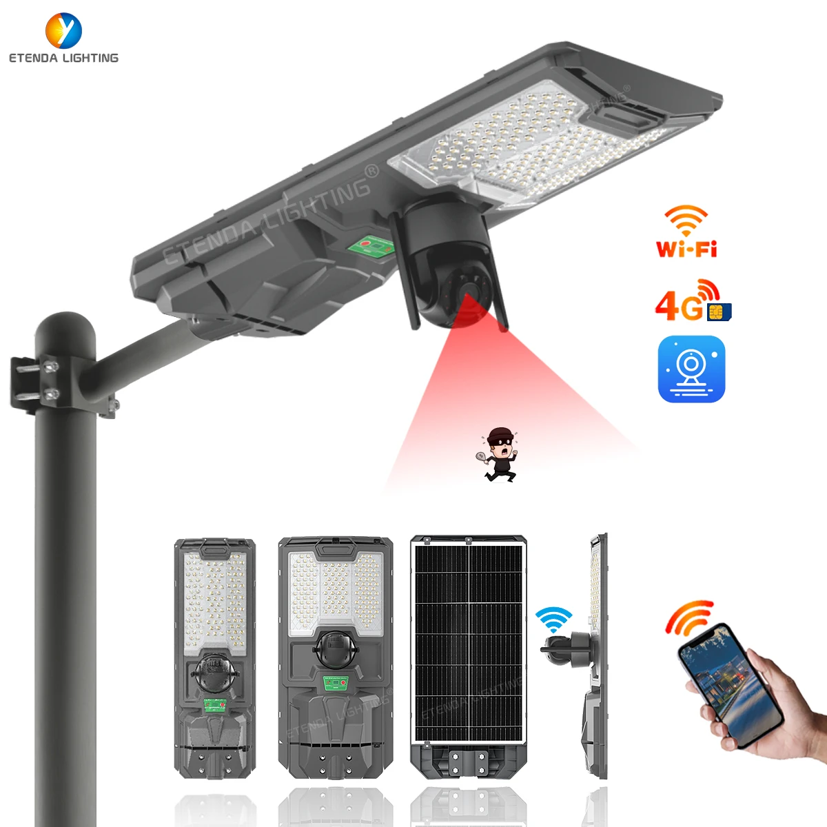Lamparas Solares Para Exterior 300w 500w Solar Street Light With Cctv ...