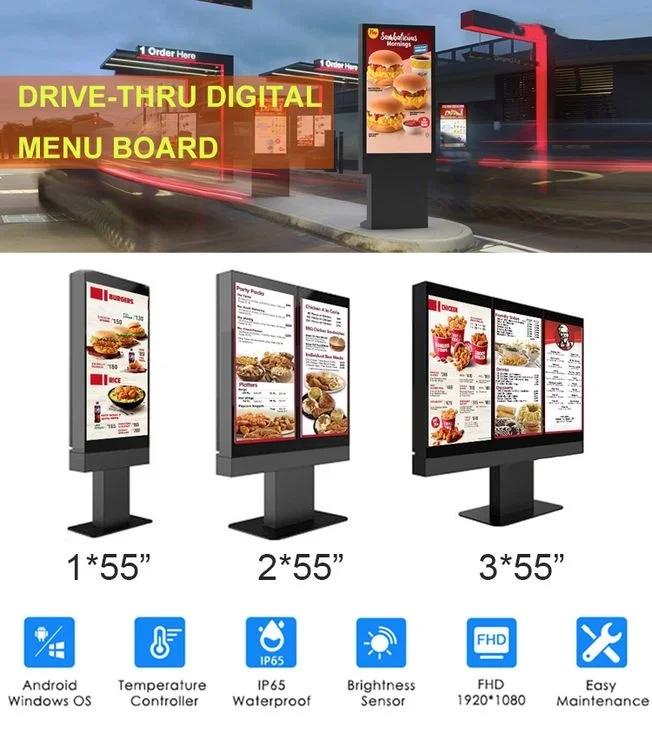 Outdoor Ip66 Waterproof Digital Menu Boards With Three Lcd Screen ...
