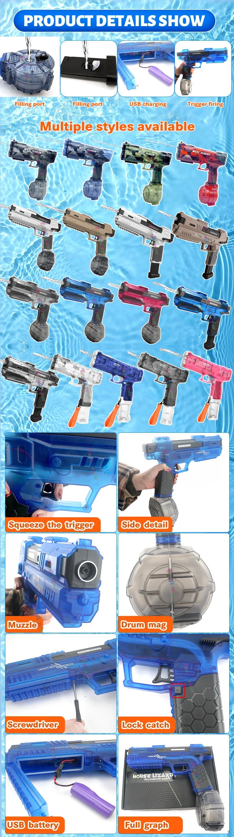 Cheap Realistic Electric Water Gun Toy Metal She'll Ejecting Auto ...