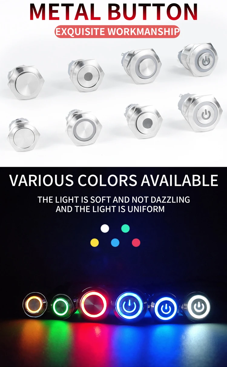 HUSA 19mm 12V 24V Ring Power Light LED Metal Push Button Switch ...