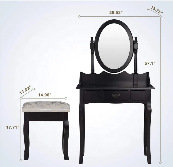 Hot Sale Ladies Living Room Wooden Dressing Set With Oval Mirror And ...