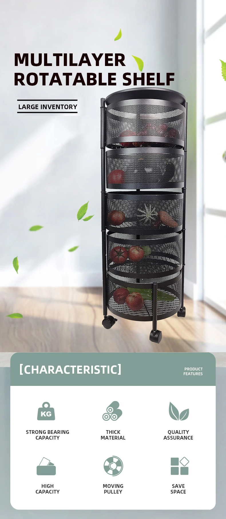 Multilayer Rotatable Kitchen Storage Fruit Rotating Baskets Vegetable ...