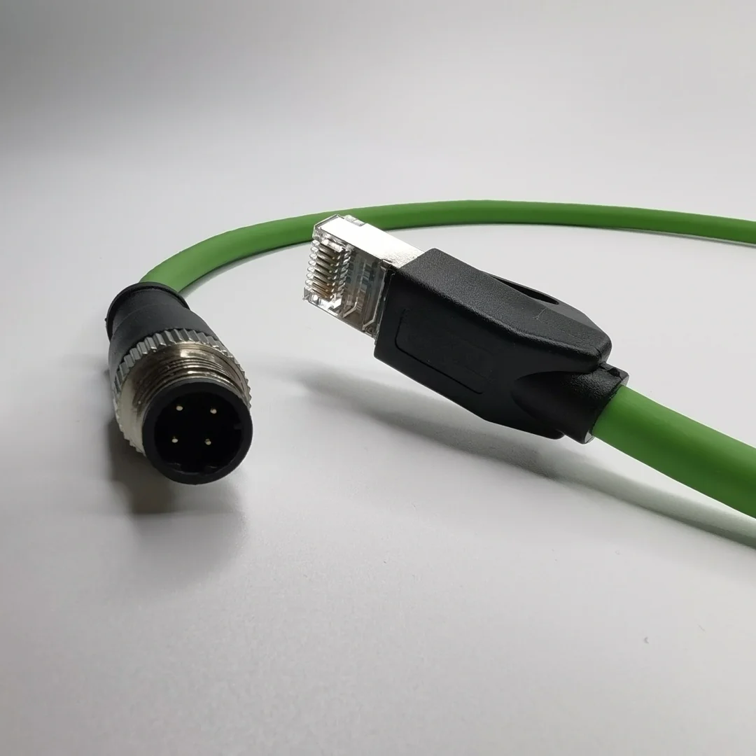M12 Connector 4 Pin D Code Male to RJ45 Plug - High Flexibility