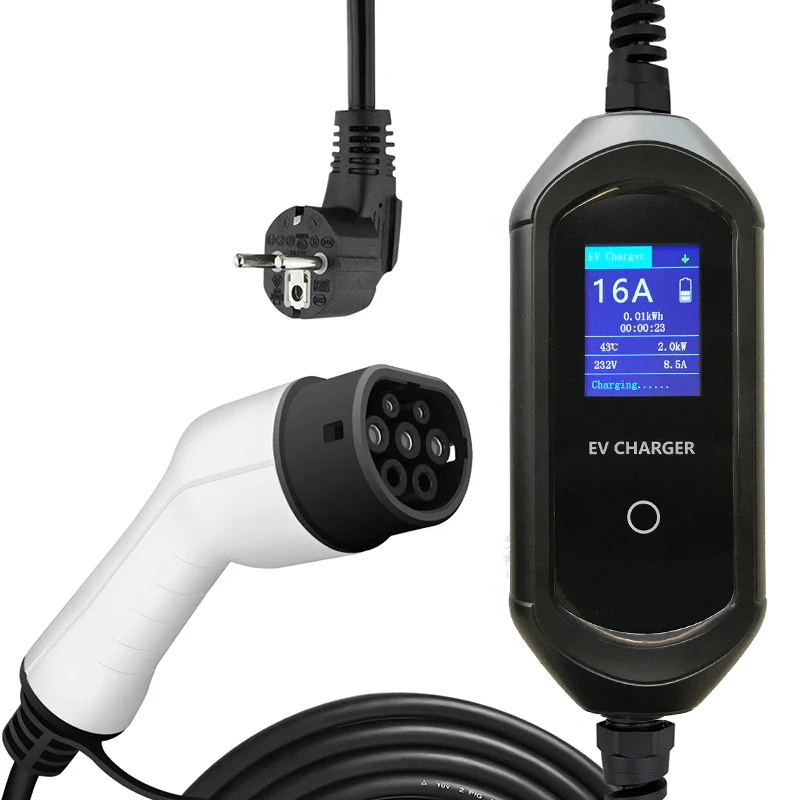 Adjustable Current 16a 32a Level 2 Portable Ev Charger Station Type 2 ...
