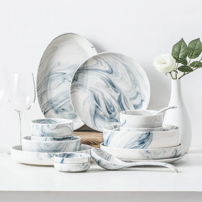 Nordic Marble Design ceramic Dinnerware Set Serving Plates Homeware ...