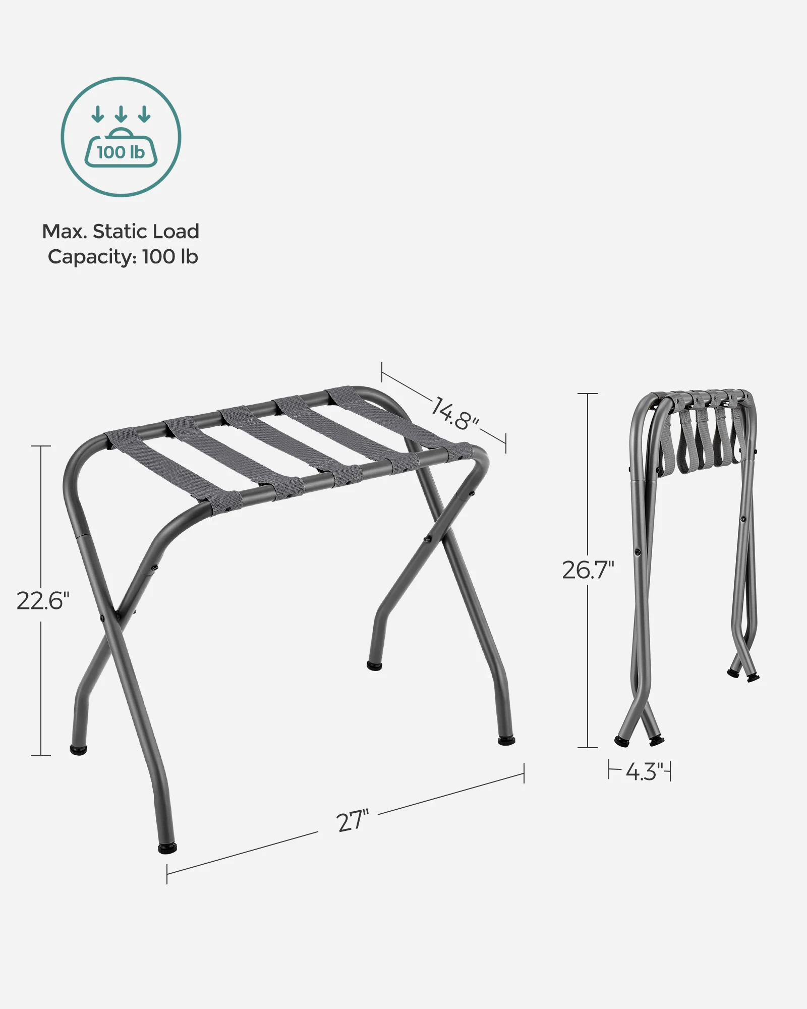 SONGMICS Stand up Suitcase - Durable Folding Luggage Rack