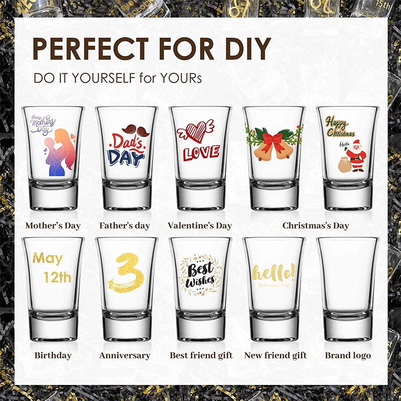 6 Alcohol Mini Shot Glasses Set Wholesale 1.5oz Custom Logo Thick Base ...