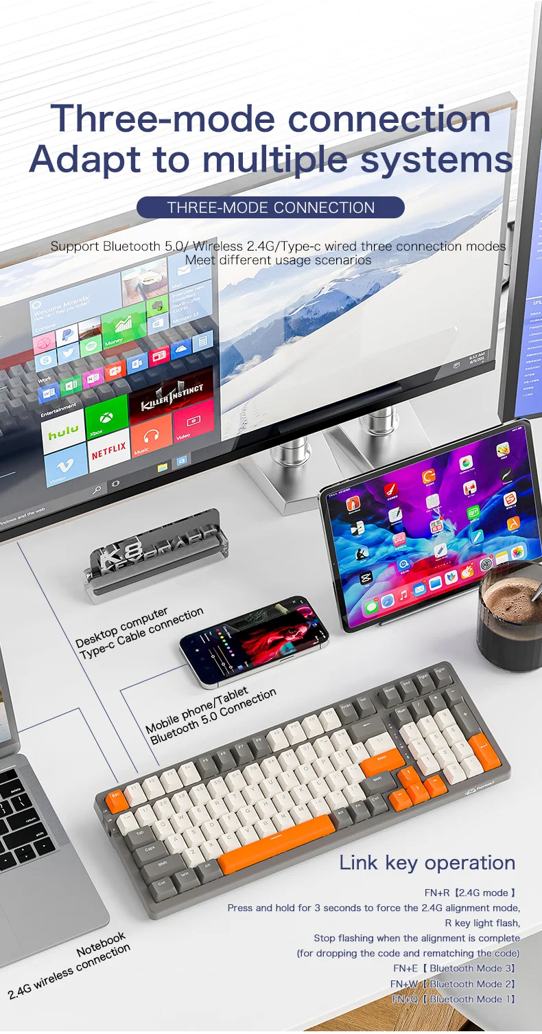 ZIYOULANG K8 Mechanical Keyboard - Wireless & Programmable