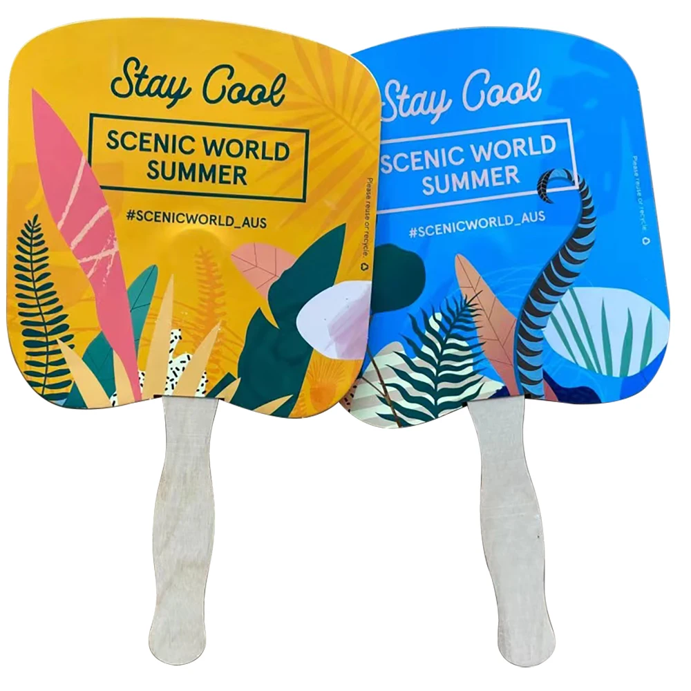 Cheap Custom Printing And Shape Paper Hand Held Fan With Wood Handle ...