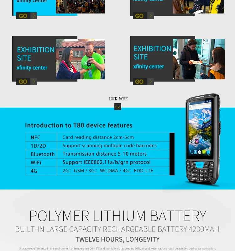 T80 Rugged Handheld Terminal Data Scanning Android 8.0 1d 2d QR Code Barcode Scanner Pda WIFI BT ...