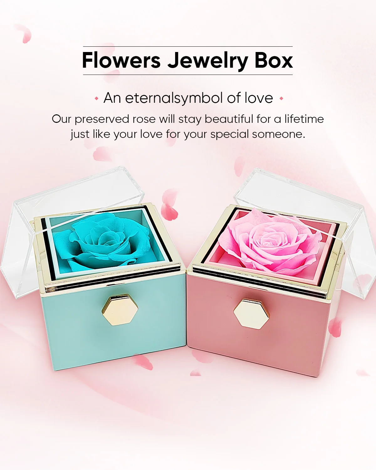 2023 New Design Eternal Rose Preserved Rotating Jewelry Box In A ...