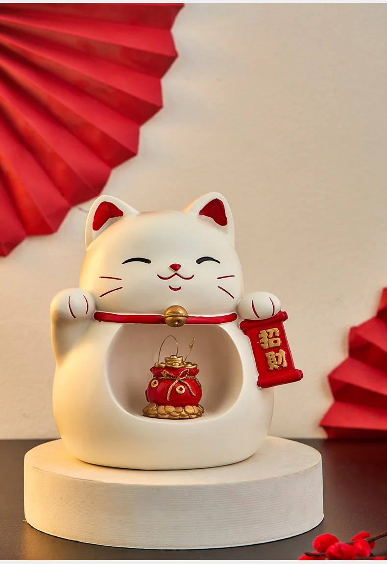 Chinese Lucky Cat Ornaments Night Light Home Decor Resin Maneki Neko ...
