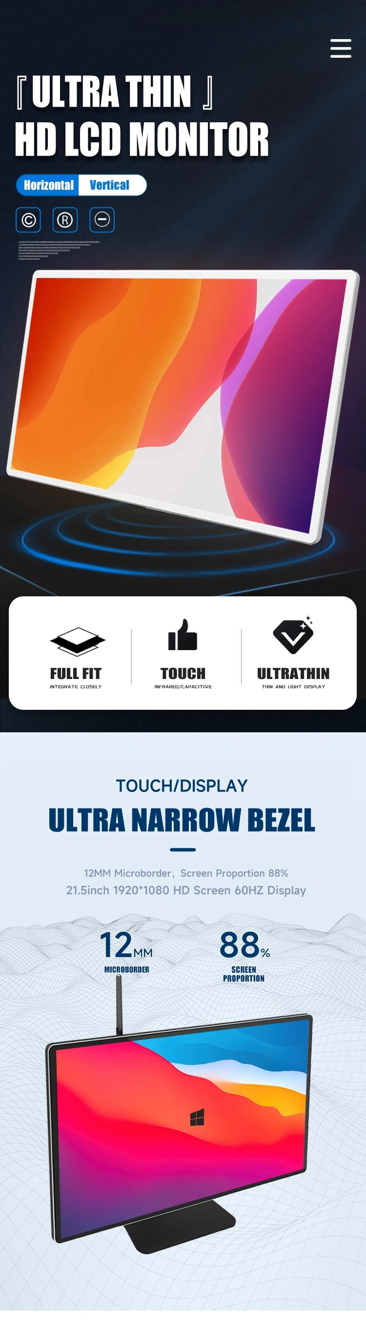 Oem Odm 21.5 Inch Slim Bezel Lcd Monitor Hd Screen Pc Ips Panel Screen ...