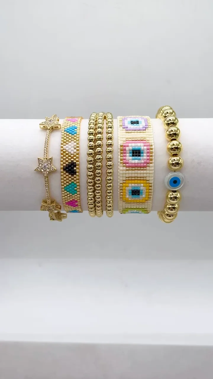 Handmade Bohemian Miyuki Jewelry Gold Beads Heart Shiny Star Devil Eyes ...