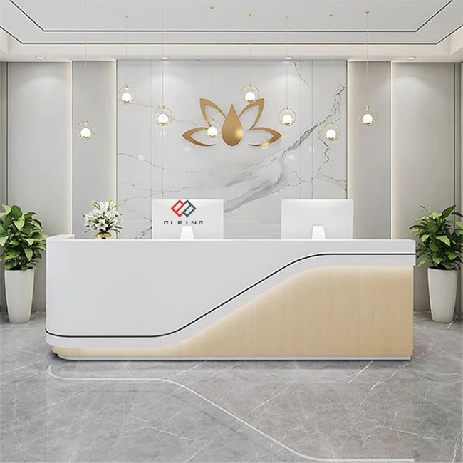 Luxury White Front Desk Counter Reception Desk solid surface Modern ...