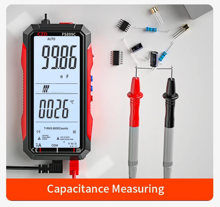 CZDANG FS899C Multimeter - 6000 Counts, Auto Range, Full Screen