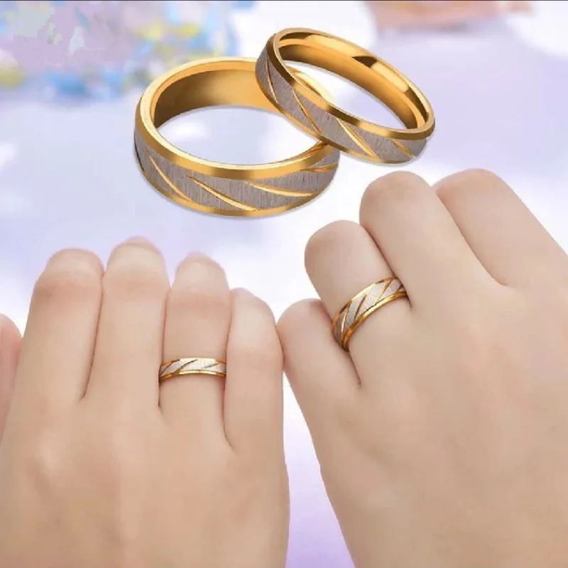 Fashionable and Novel Gold Step Embossed Diagonal Couple Ring stainless steel Rings Alibaba