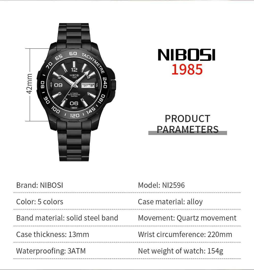Nibosi 2596 Oem Mechanical Watches Stainless Steel Belt Calendar Men ...