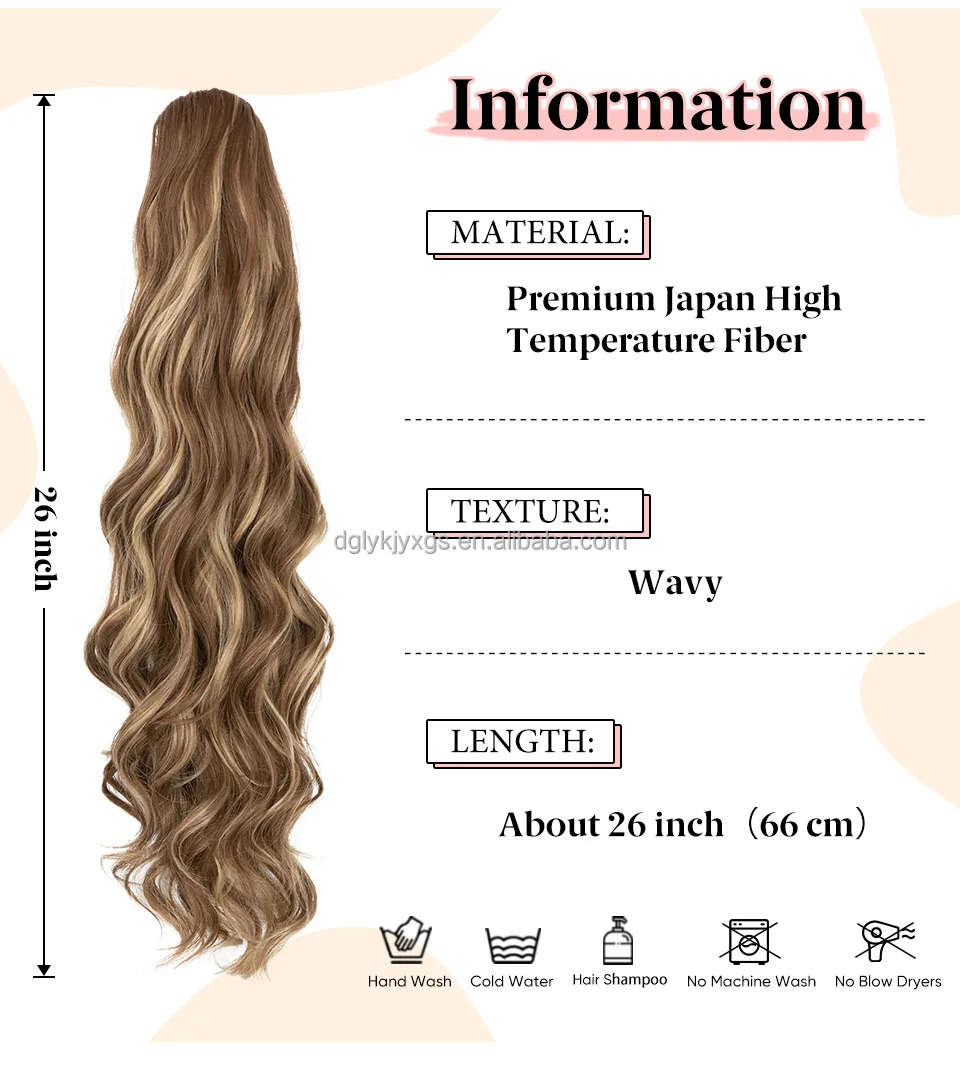 WP04 Drawstring Ponytail Curly Long Wavy 26inch 170g Heat Resistant ...