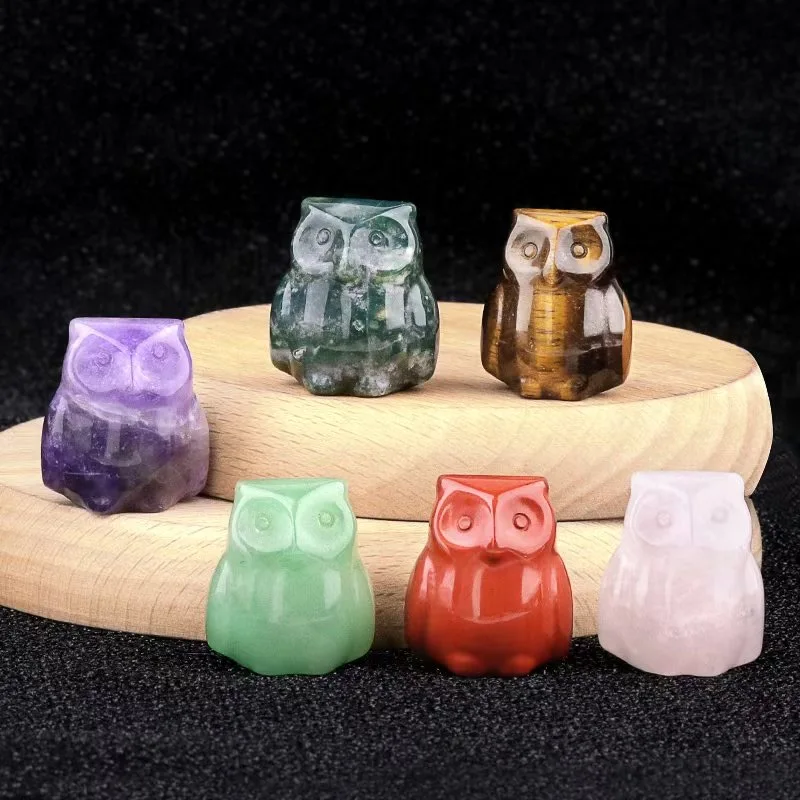1'' Cute Small Owl Figurines Carvings Natural Gemstone Carved Amethyst ...