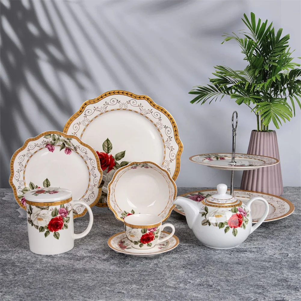 Elegant Wave Shape Garden Floral Dinnerware Set for Wedding Party