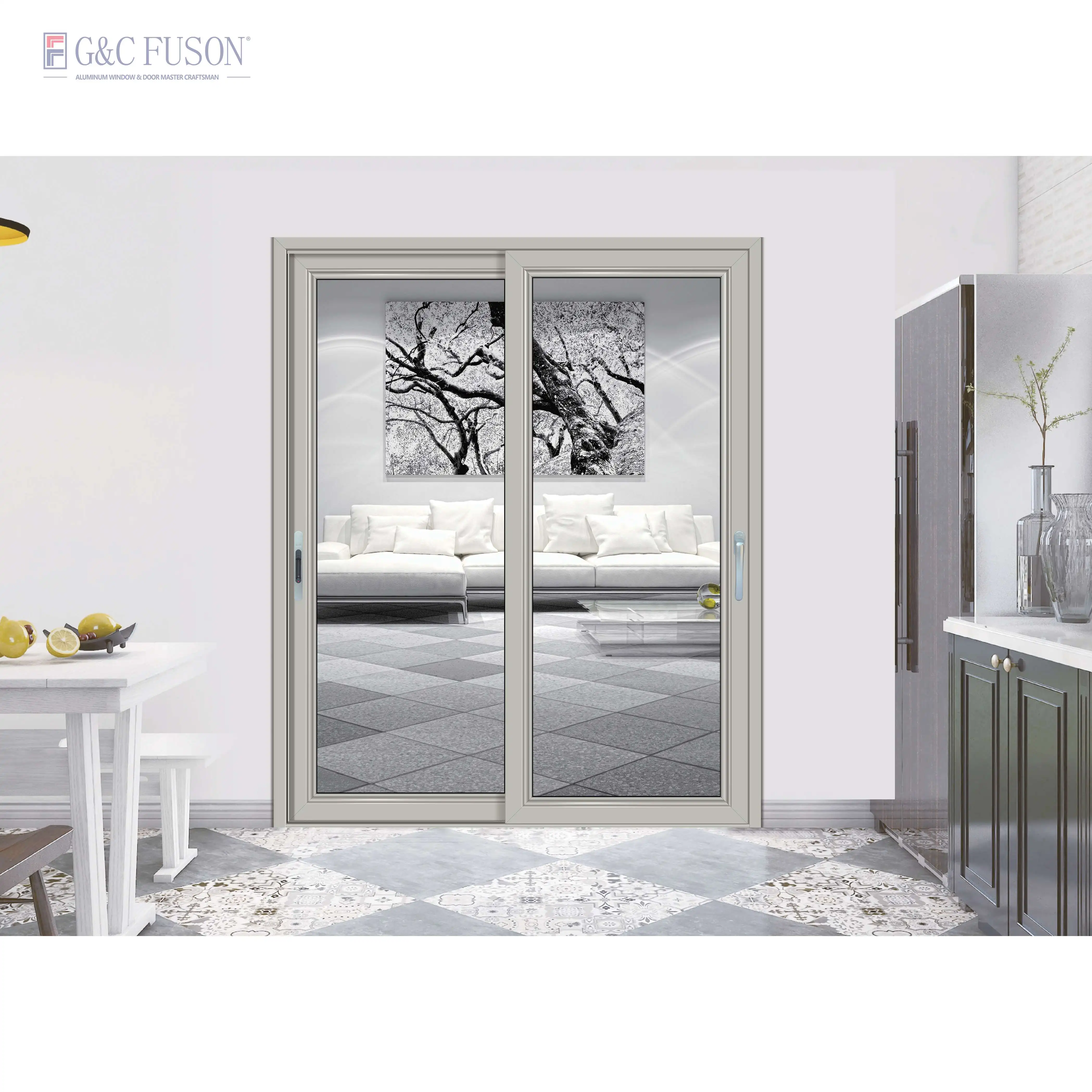 Fuson Narrow Frame Double Tempered Glazed Aluminium Sliding Door Shop ...
