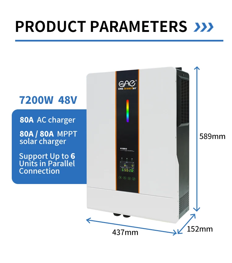 7.2kw Hybrid Solar Inverter with Built-in MPPT Controller