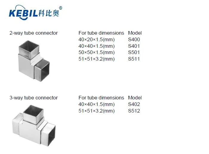 Stainless Steel 3 Way Square Tube Connector - KEBIL
