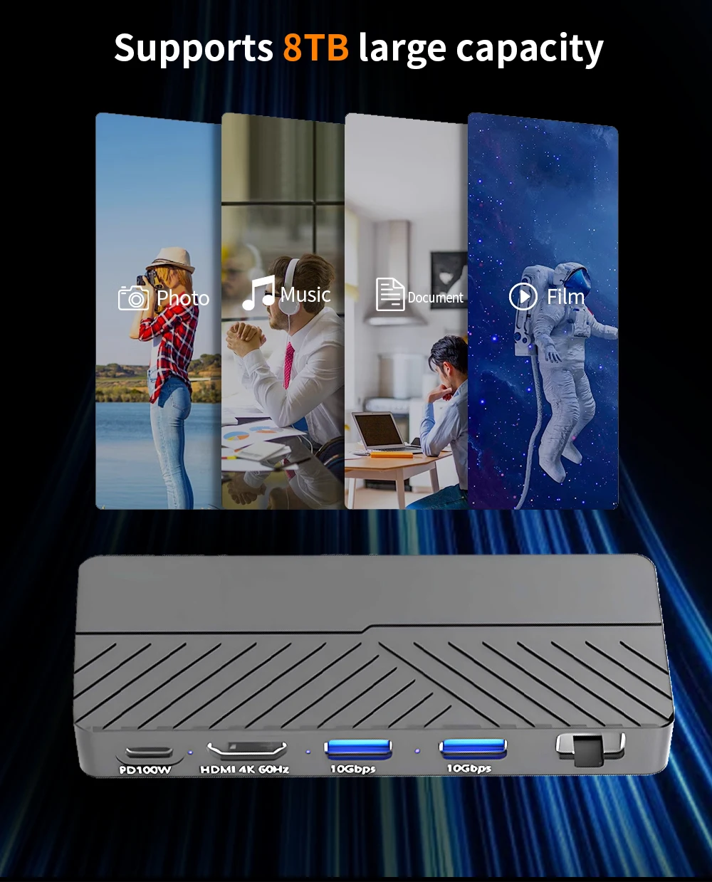 Tishric 6-in-1 Docking Station Hard Drive Enclosure M.2 Ngff/nvme Dual ...