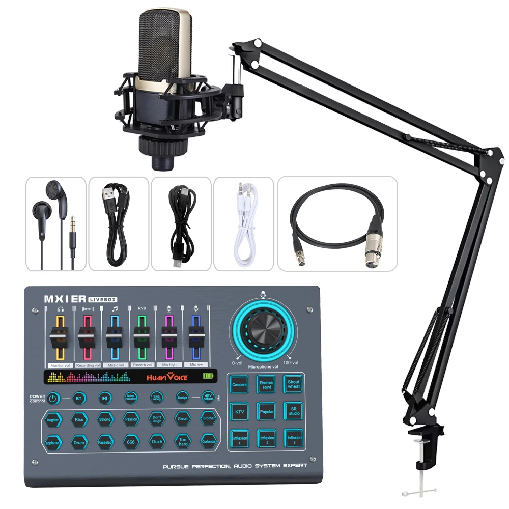 High Quality Live Streaming Sound Card wired condenser microphone kit ...