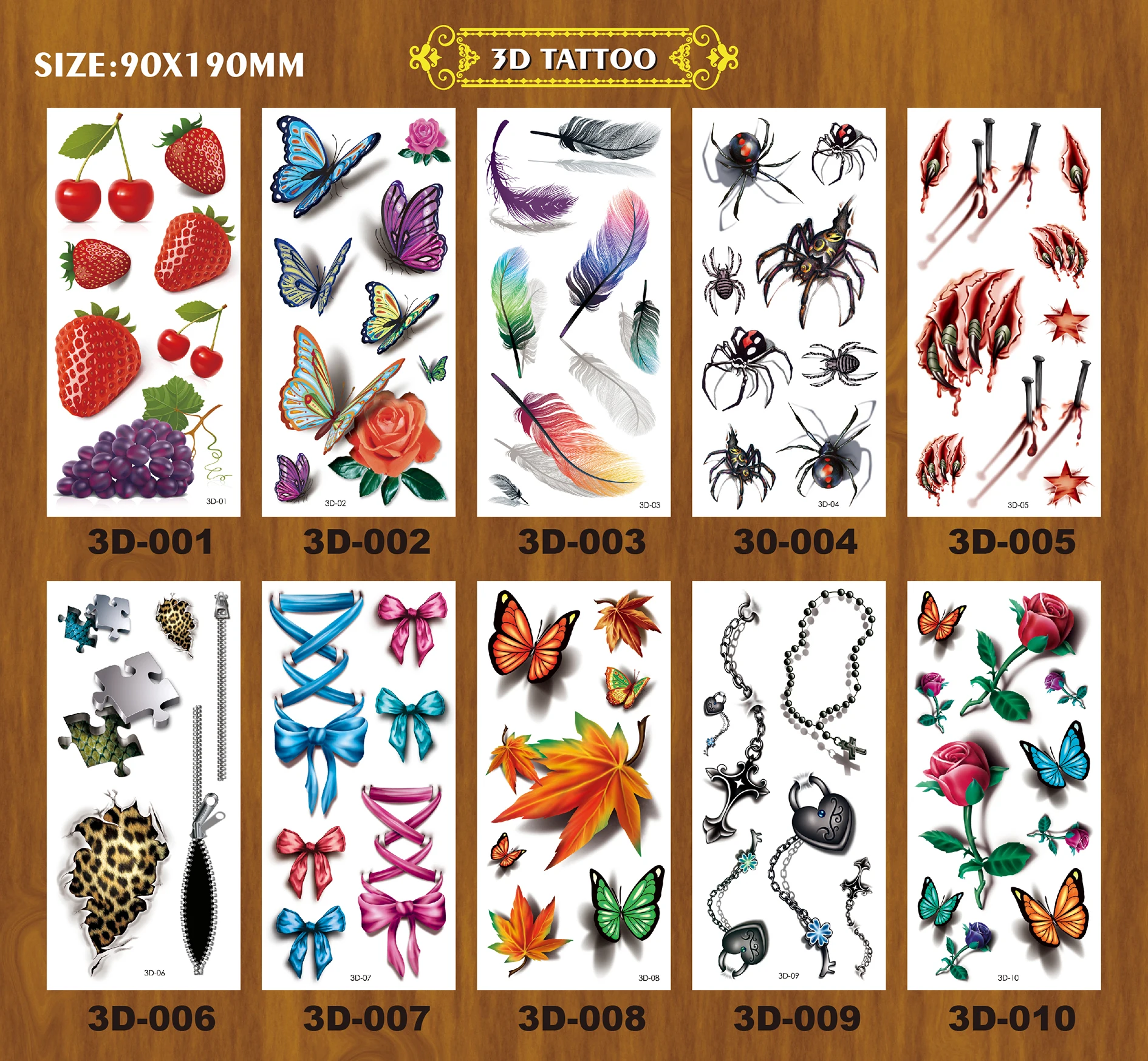 Custom 3D Waterproof Temporary Tattoo Stickers Printed