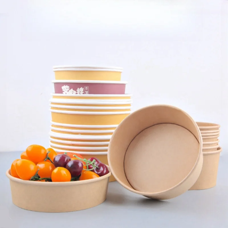 Custom Printed Disposable Paper Bowls Food Packaging Lunch Salad Kraft ...