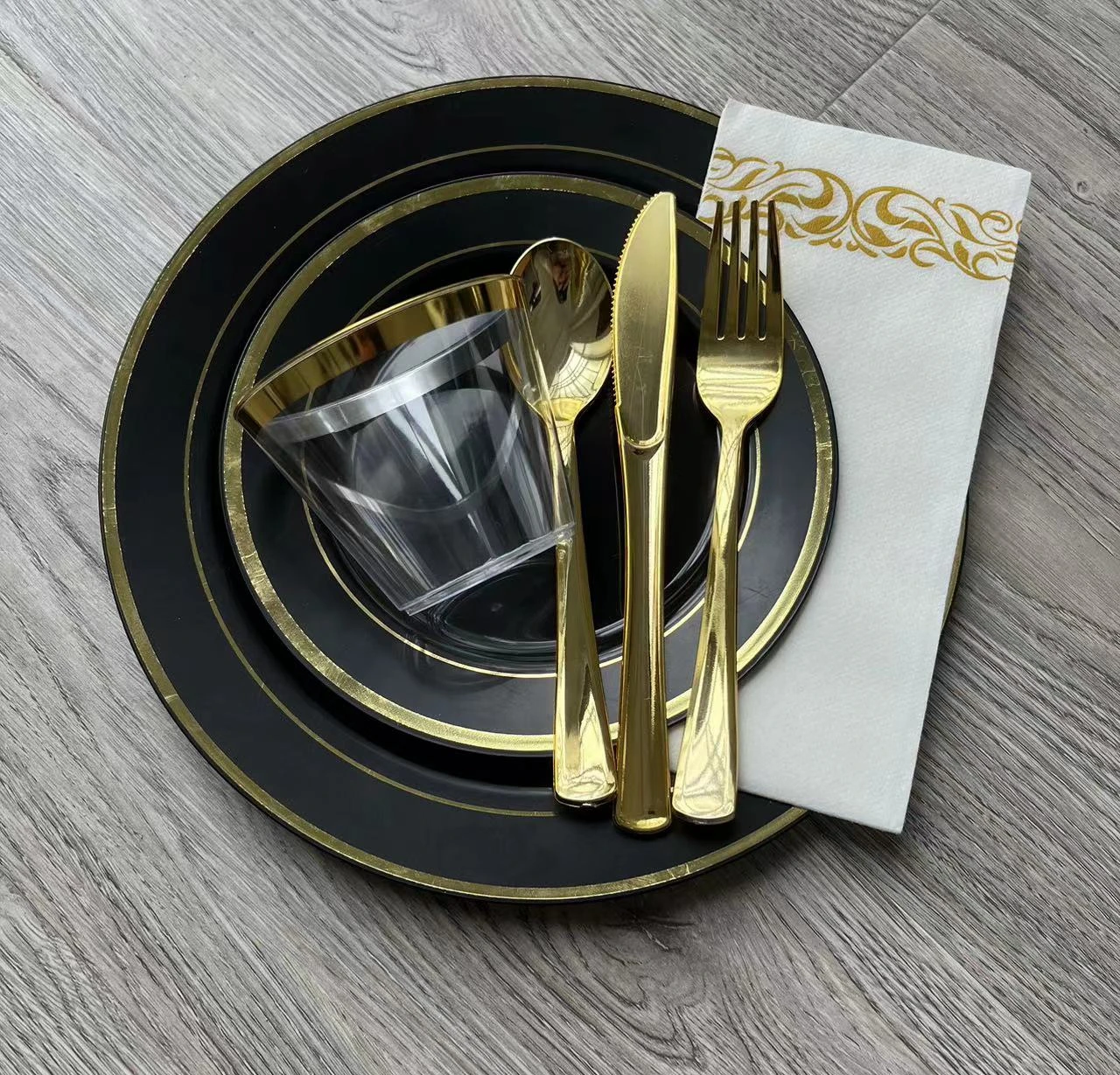 175 Piece Gold Dinnerware Plastic Set for Elegant Parties