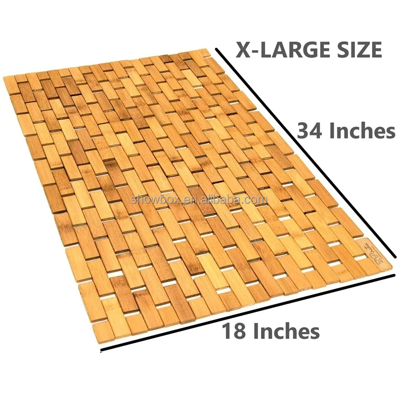 16x24 Inch Lattice Rectangular Natural Bamboo Wood Bath Mat