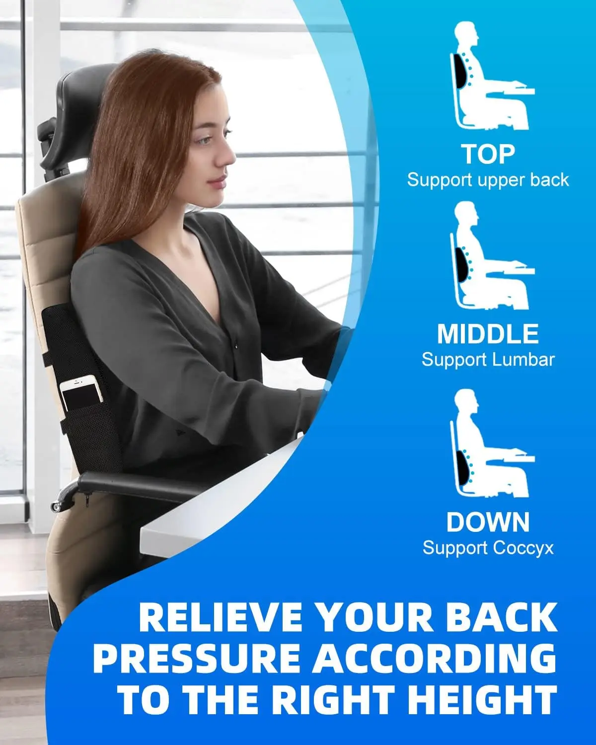 Lumbar Back Support Office Chair With Dual Adjustable Straps Breathable ...